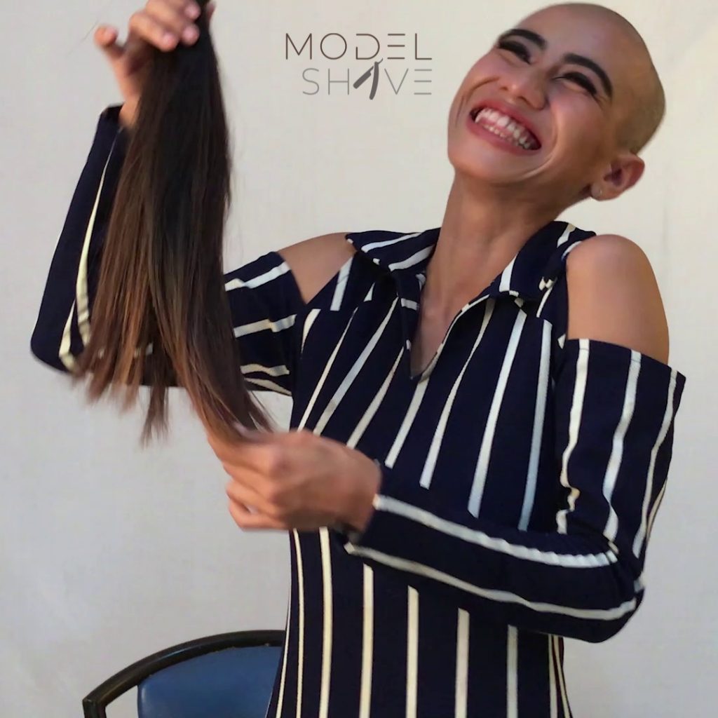 Woman Ponytail Chop and Headshave - Model Shave