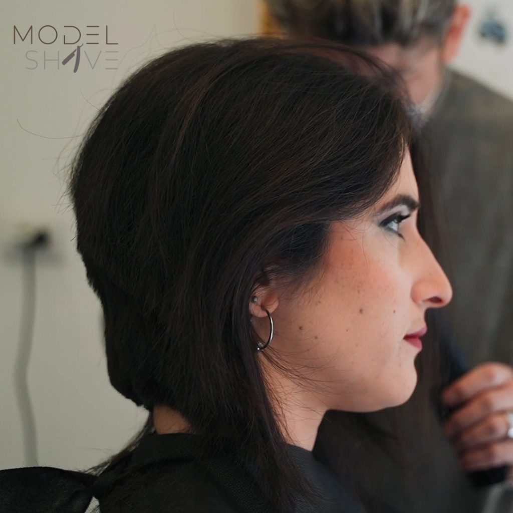 Girl headshave from long hair in barbershop. - Model Shave