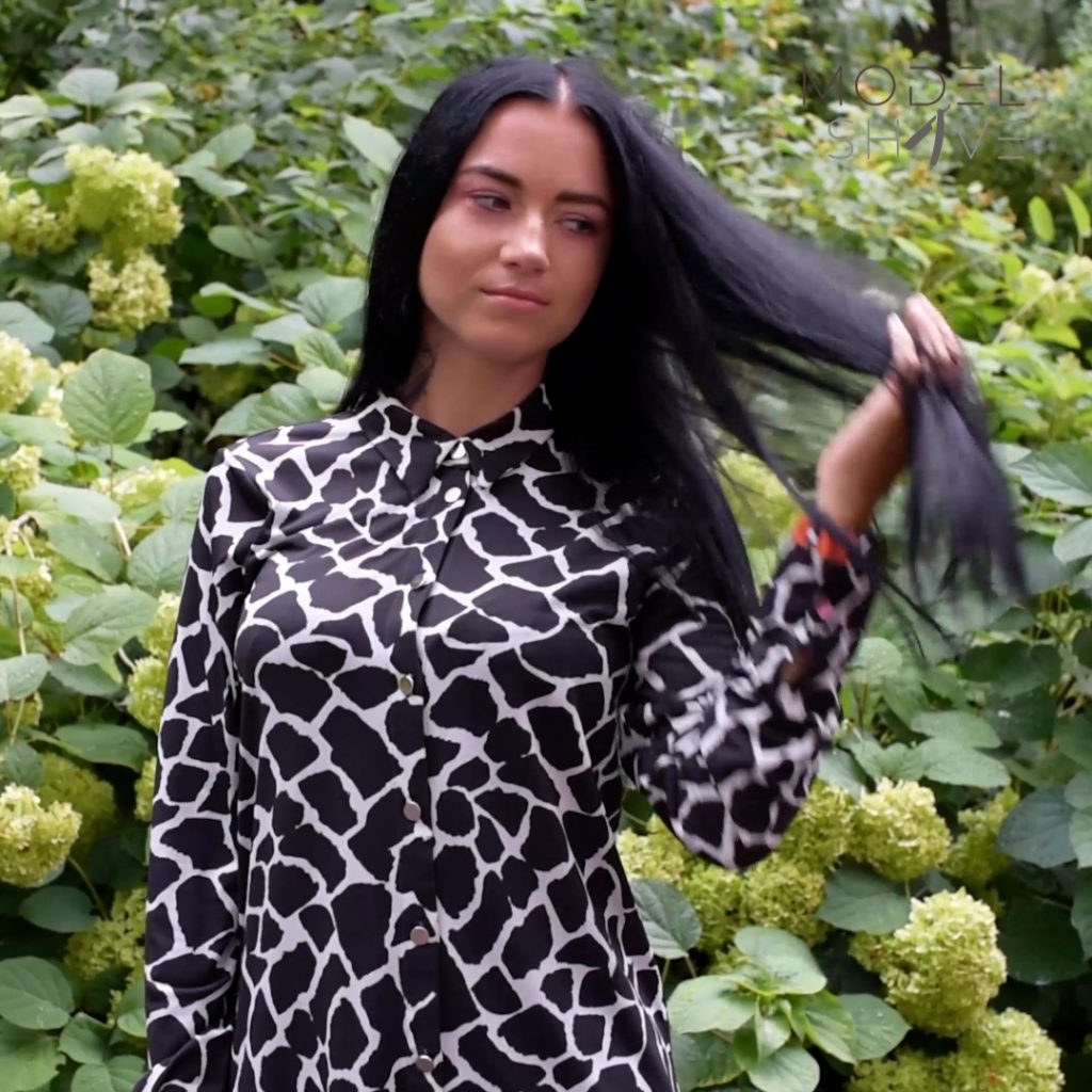 Raven haired girl ready for bald head look. - Model Shave